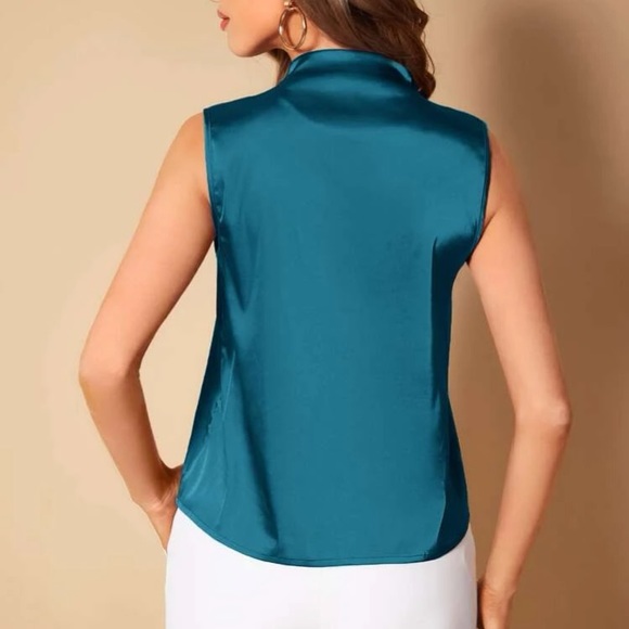 Tops | Boho Teal Blue V Neck Satin Blouse | Poshmark
